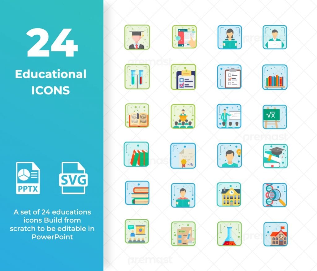 Premast | 24 Educational Icon set ready for powerpoint