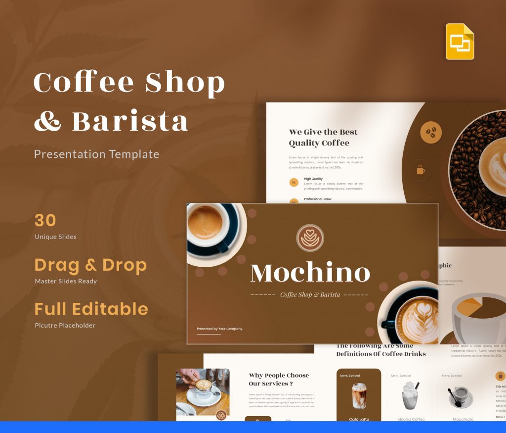 Premast | Mochino – Coffee Shop & Barista Google Slides Template